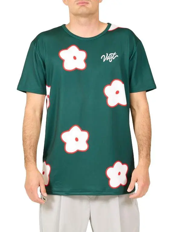VAST Floral Print Performance T-shirt - Dark Green