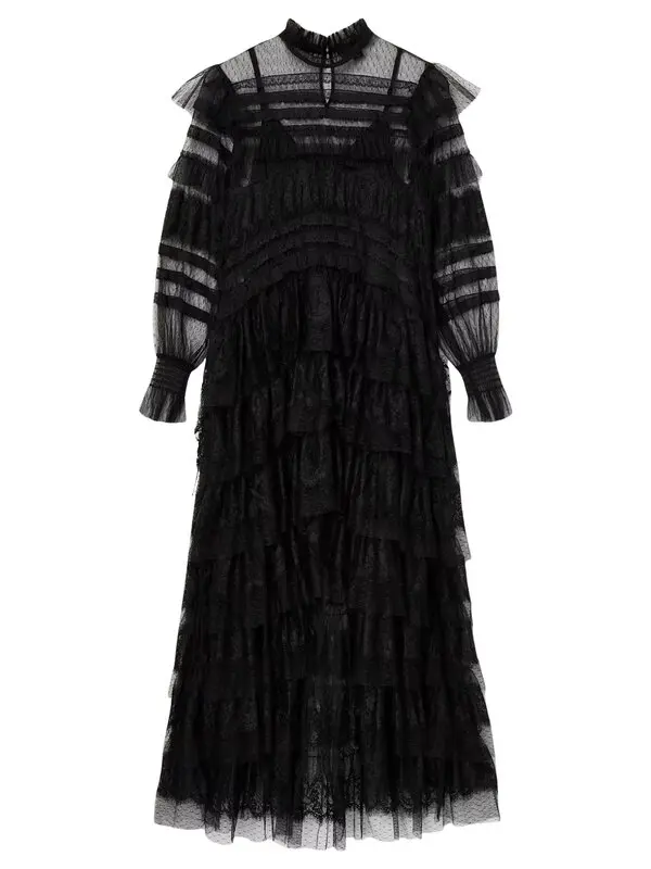 ALLSAINTS Cavarly Tiered Lace Maxi Dress - Lace Black