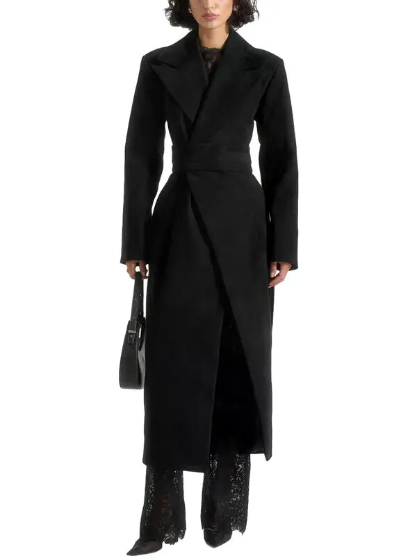 Manière De Voir Asymmetric Suede Coat With Cinch Belt - Black