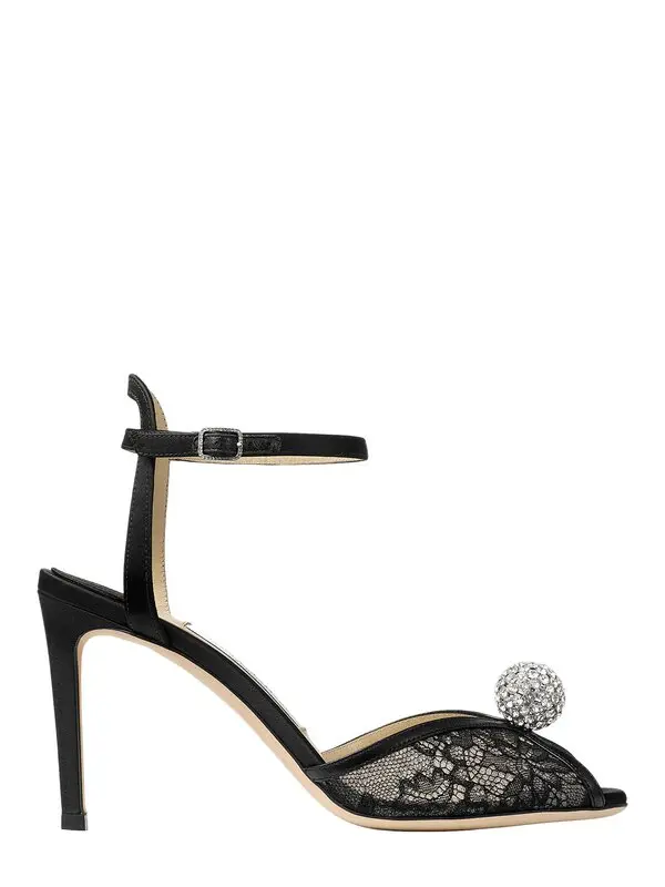 JIMMY CHOO Sacora 85 Lace Sandals With Crystal-embellished Sphere - Black