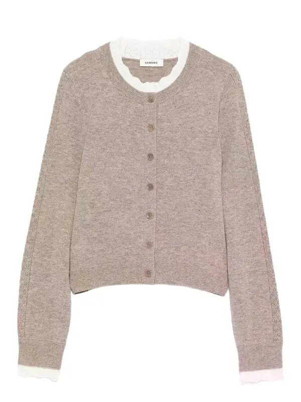 Sandro Button-detailed Lace-trimmed Cardigan - Neutrals