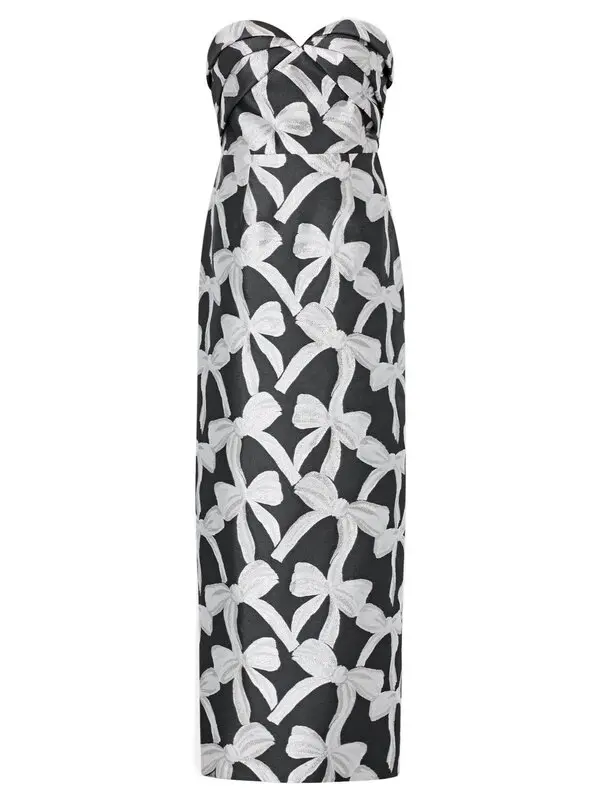 MILLY Donna Ribbon Jacquard Maxi Gown - Black/silver