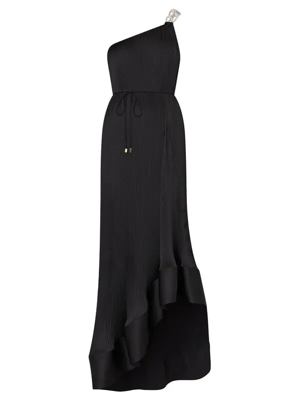MILLY Mariah Satin Pleated Maxi Dress - Black