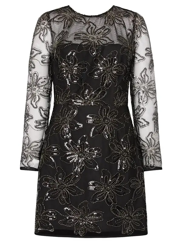 MILLY Adele Embroidered Mini Dress - Black