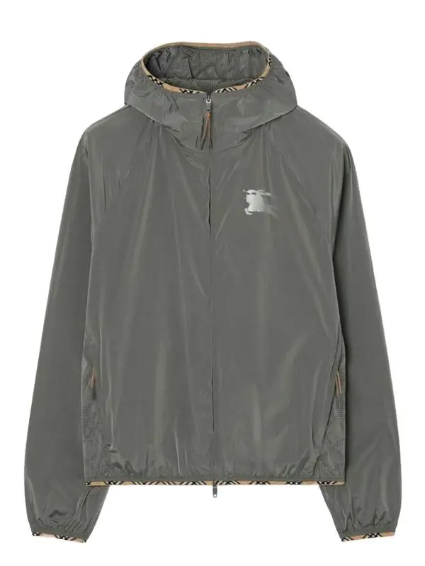 Burberry Nylon Hooded Jacket With Check Trim - Carbon Grey