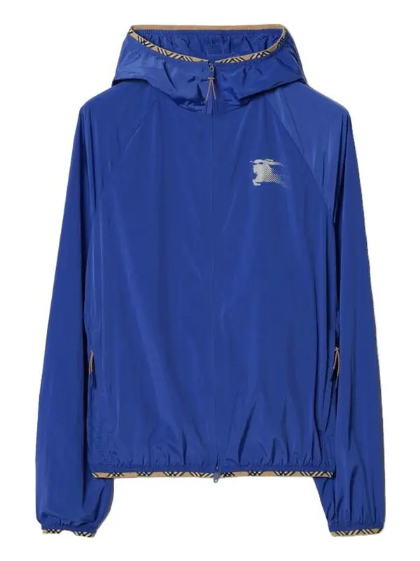 Burberry Nylon Hooded Jacket With Check Trim - Knight Blue
