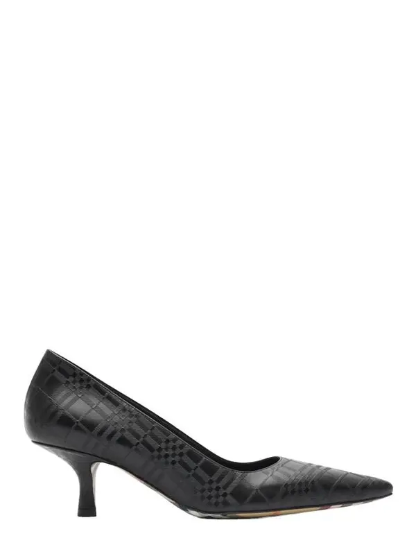 Burberry Check Leather Dame Low Pumps - Black