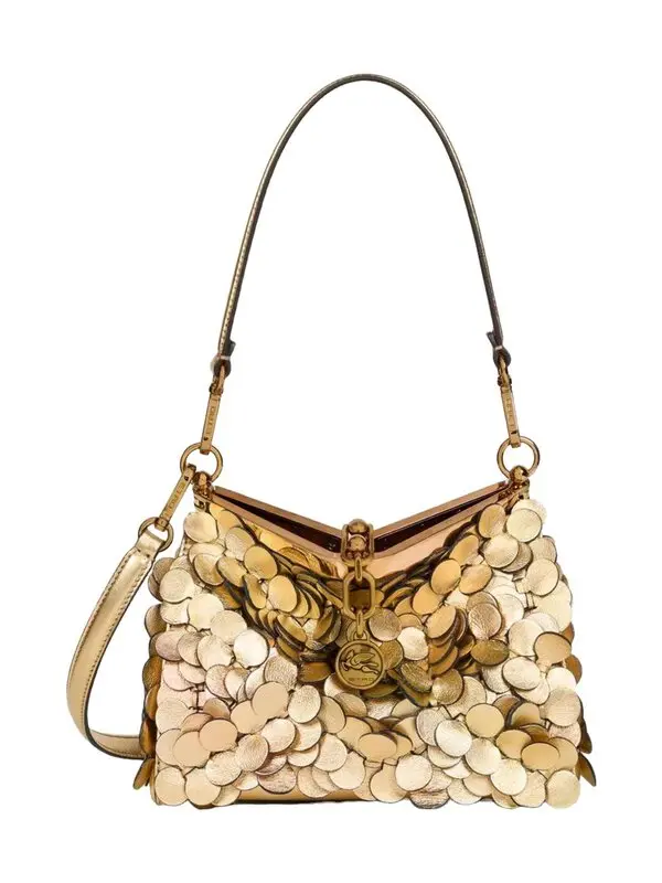 Etro Vela Laminated-sequin Small Shoulder Bag - Gold