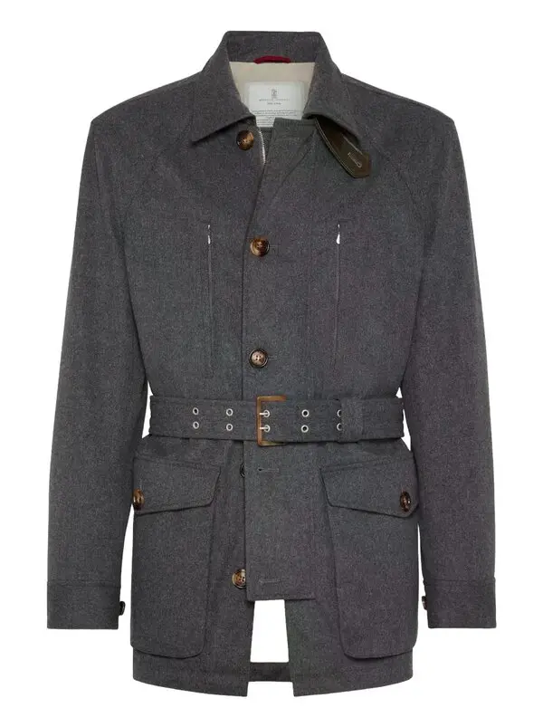 Brunello Cucinelli Belted Padded Jacket - Grey