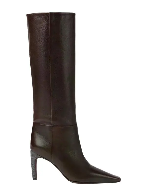 Brunello Cucinelli 80mm Pointed Toe Leather Boots - Brown