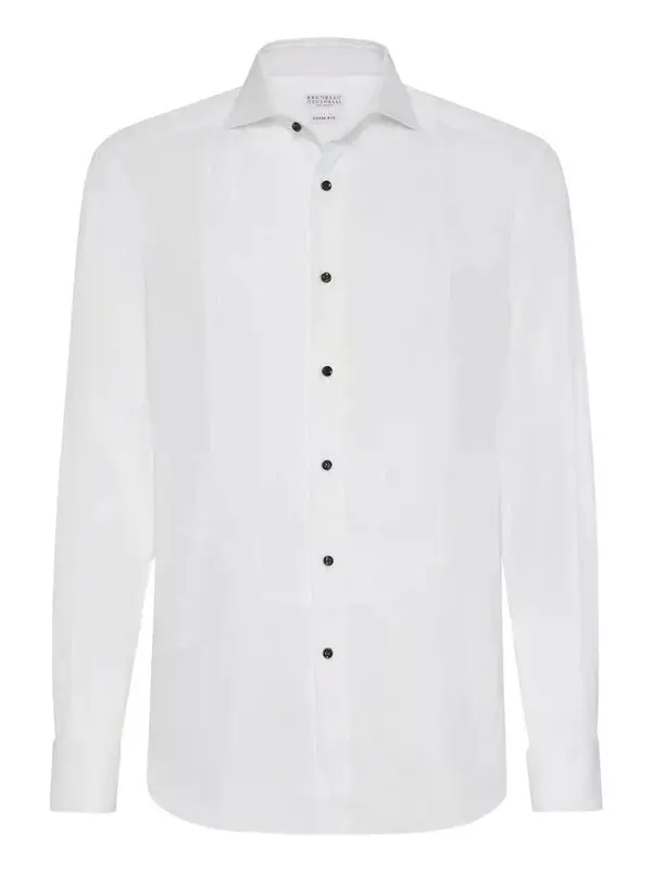 Brunello Cucinelli Pleated Tuxedo Shirt - White