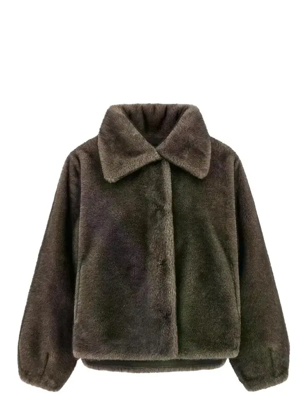 LOU ANDREA Faux Fur Jacket With Asymmetrical Hem - Brown