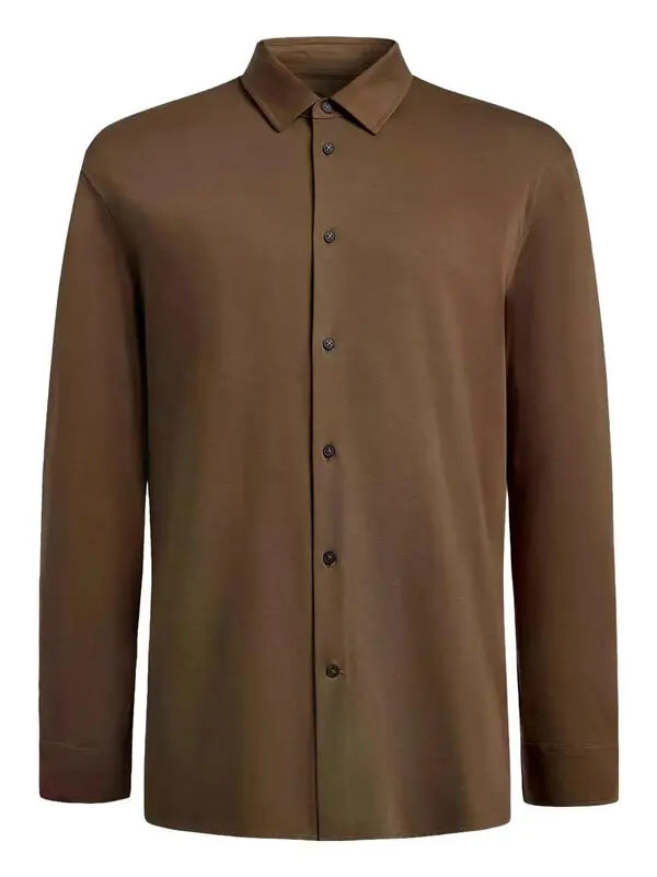 12 STOREEZ Button Pima Cotton Shirt - Brown
