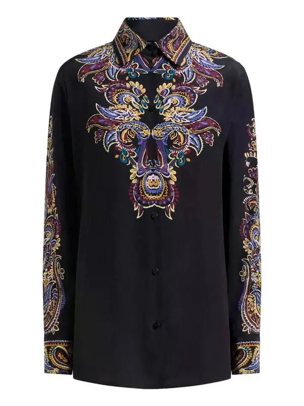 Etro Pointed Collar Silk Shirt - Black