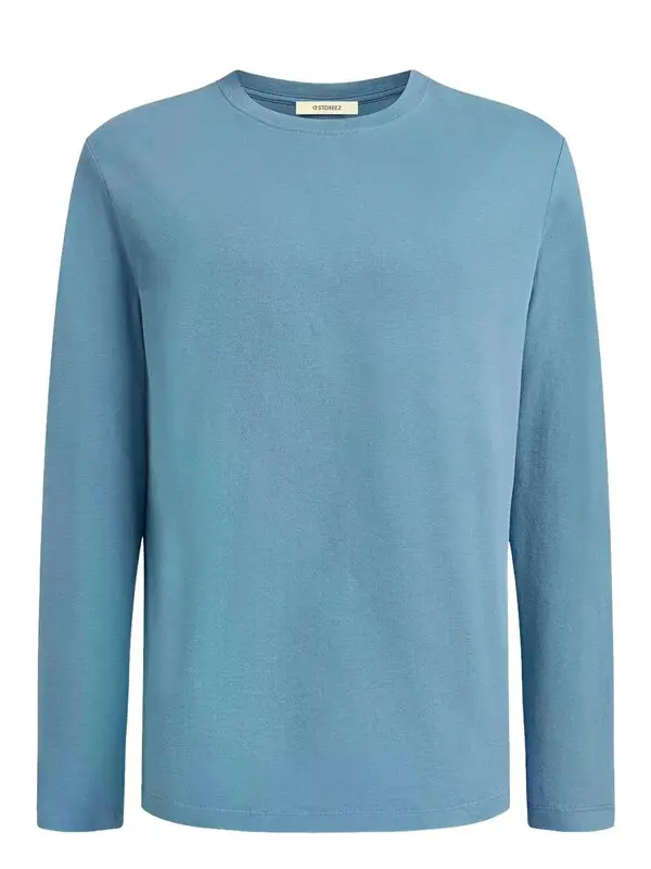 12 STOREEZ Peached Cotton Long-sleeve T-shirt - Blue
