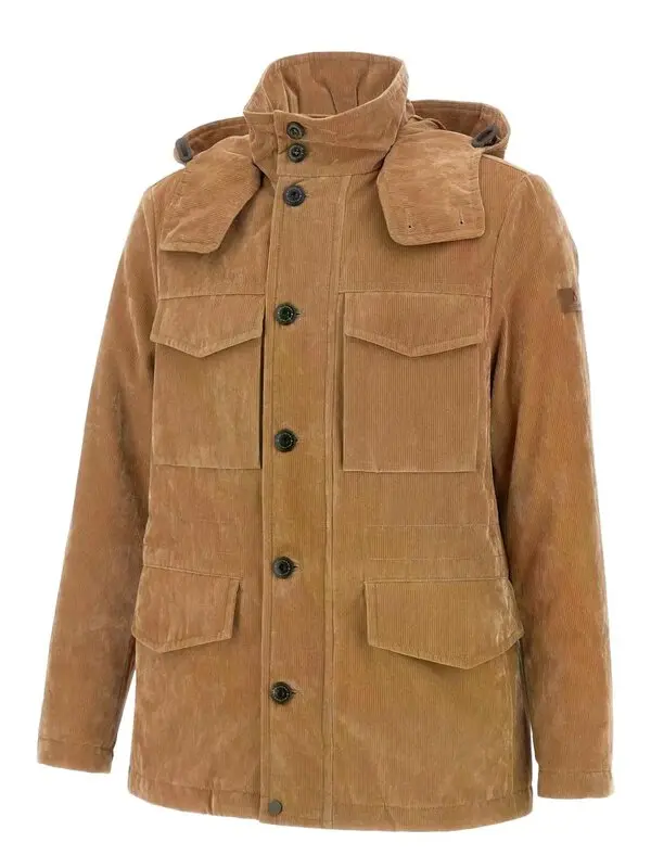 Peuterey Corduroy Jacket With Detachable Hood - Brown