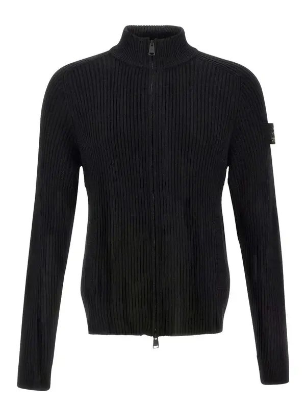 Premiata Ribbed Knit Zip-up Cardigan - Black