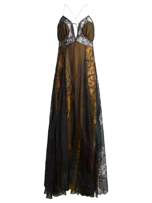 Etro Floral Lace Silk Maxi Dress - Brown