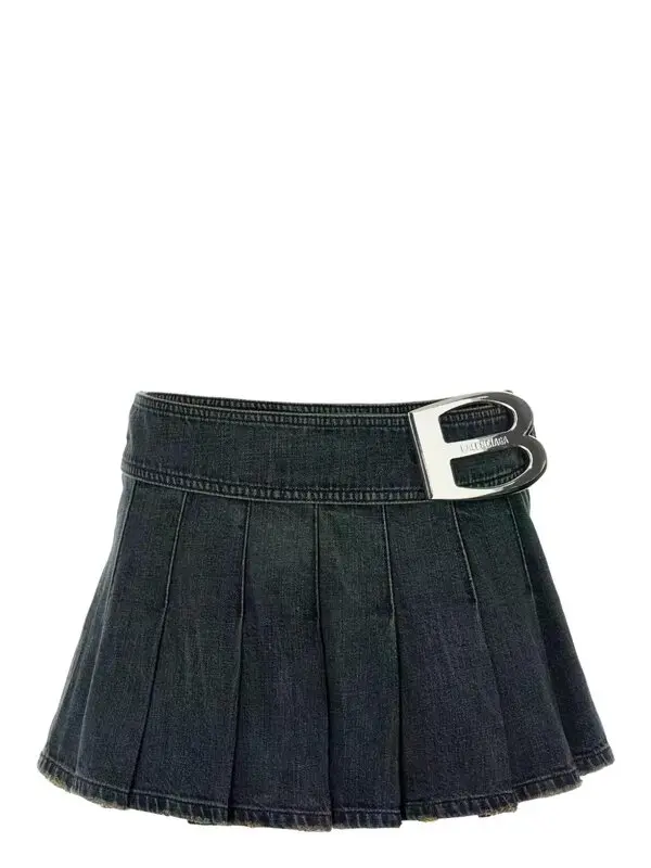Balenciaga Pleated Denim Mini Skirt - Blue
