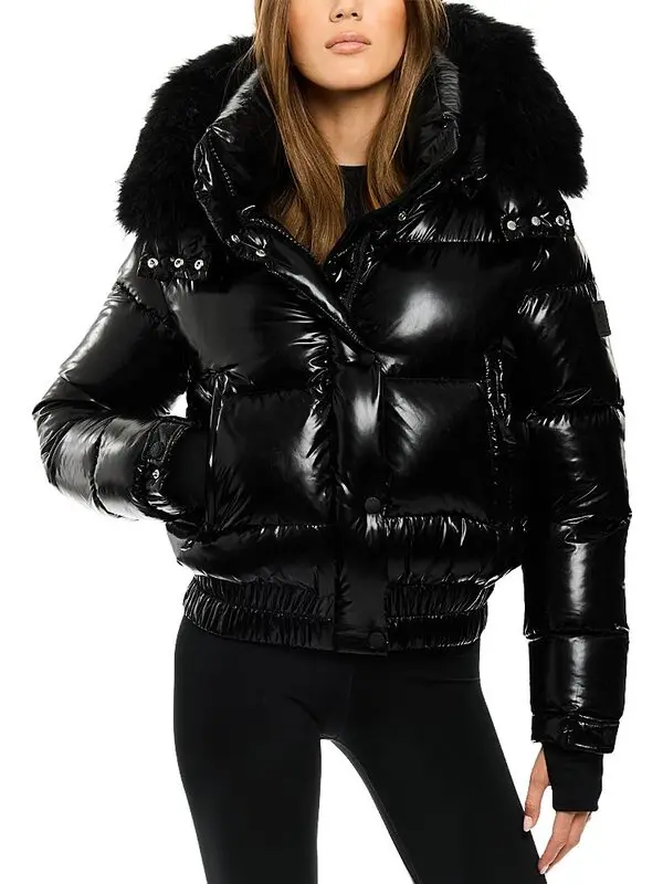 Sam. Luxe Stormi Shearling Trim Hooded Down Coat - Caviar