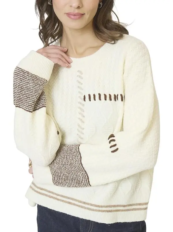 Central Park West Patchwork Cropped Sweater - Ivory Combo