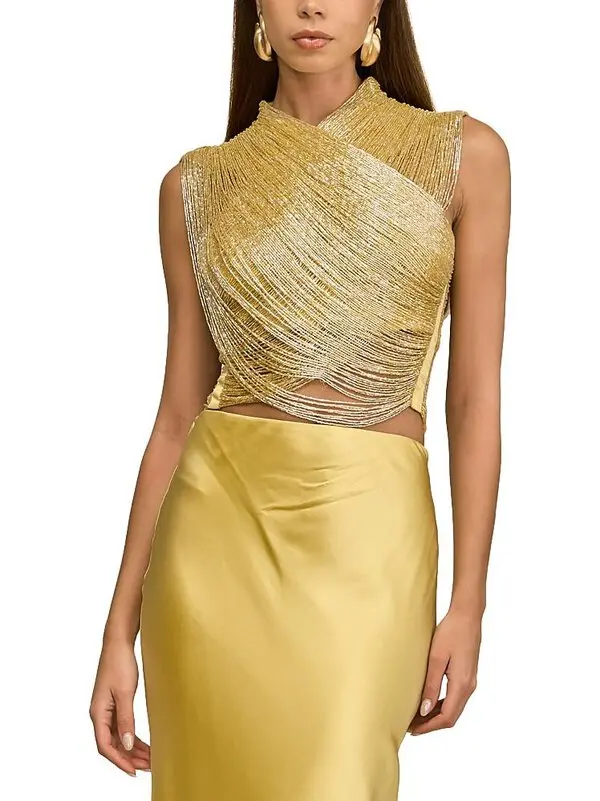 Cult Gaia Haisley Beaded Draped Top - Light Gold