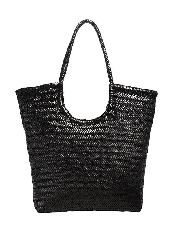 Dragon Diffusion Arched Diagonal Woven Leather Tote - Black