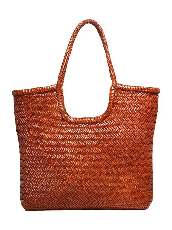 Dragon Diffusion Arched Diagonal Woven Leather Tote - Tan