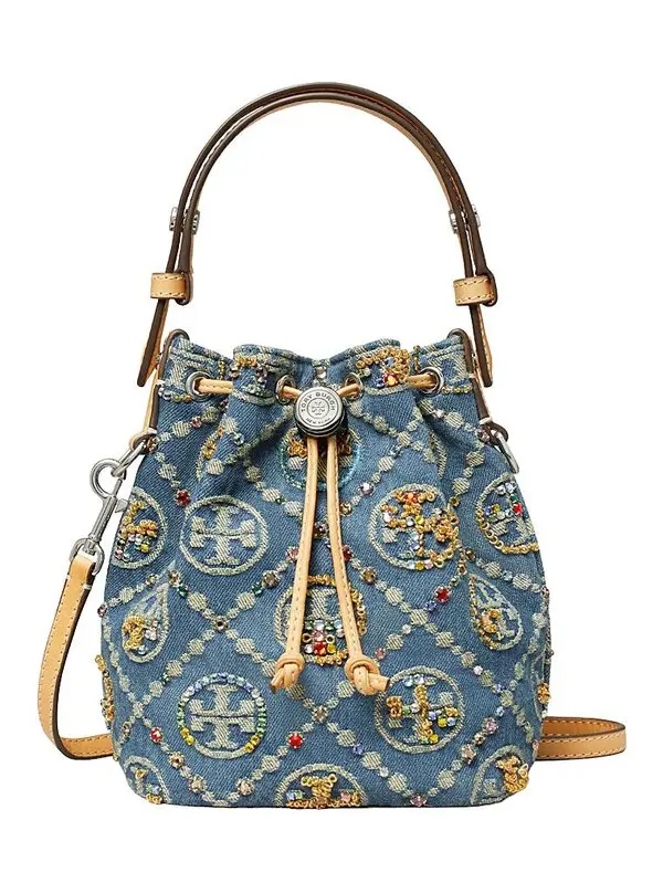Tory Burch T Monogram Embellished Denim Bucket Bag - Boat House
