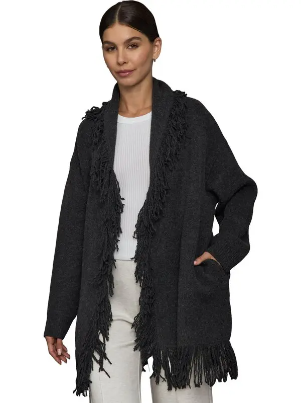 Carbon38 Tassel Shawl Collar Sweater - Charcoal