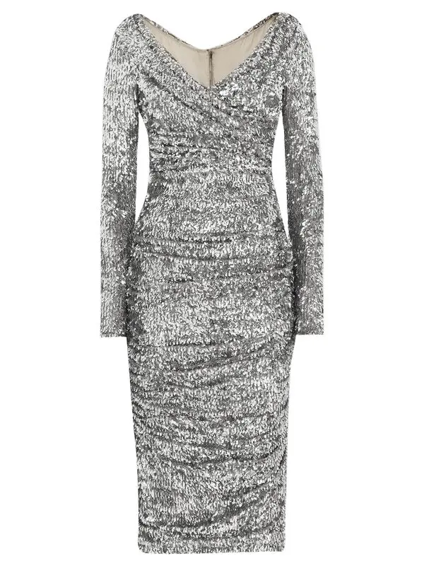 Dolce & Gabbana Sequin Draped Dress - Silver
