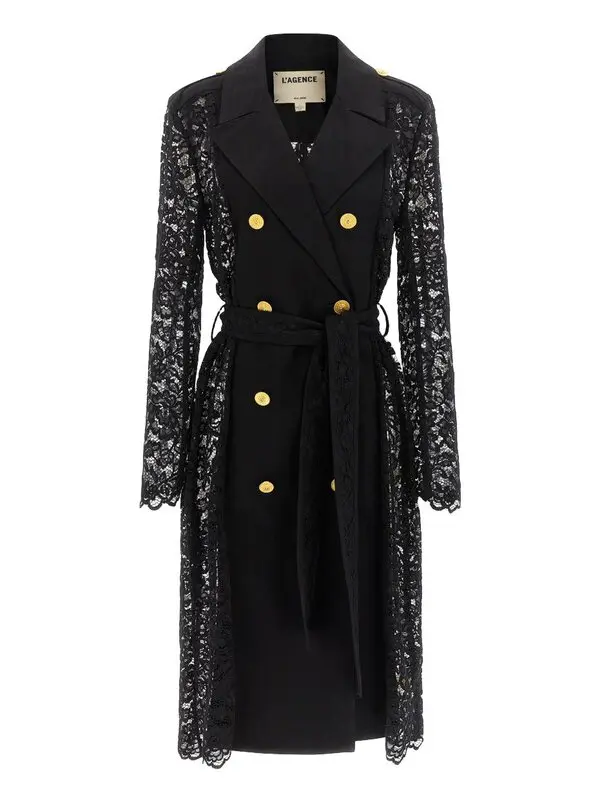 L'Agence Amata Lace Trench Coat - Black