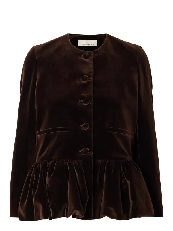 LIBEROWE Cotton-velvet Peplum Jacket - Brown