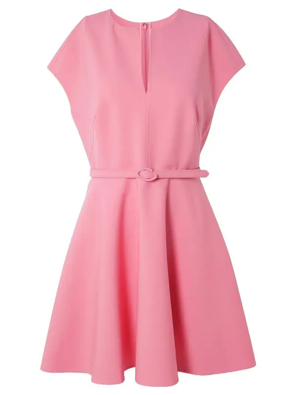 Oscar De La Renta Belted Stretch-wool Crepe Mini Dress - Pink