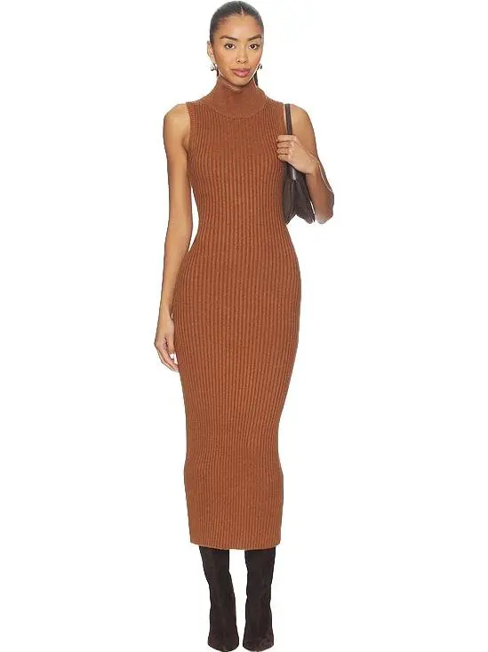 LOVERS AND FRIENDS Cary Mock Neck Midi Dress - Chestnut