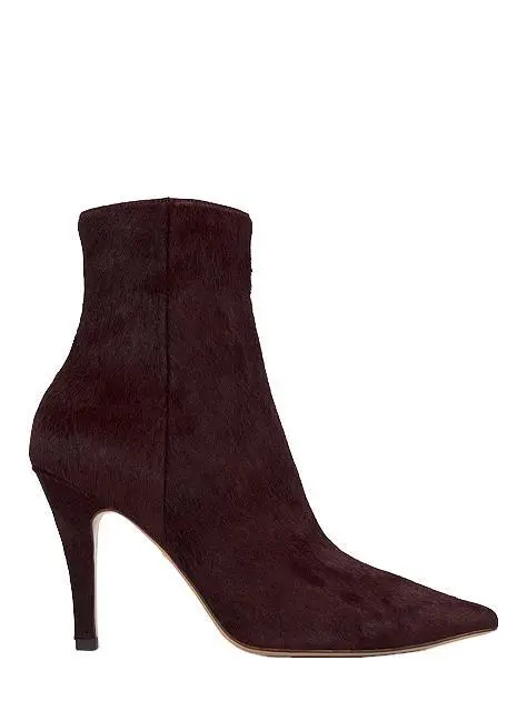 Lola Cruz Pony Hair Ankle Bootie - Burgundy