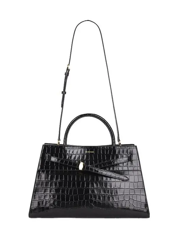 Veronica Beard Large Crocodile Embossed Bag - Black