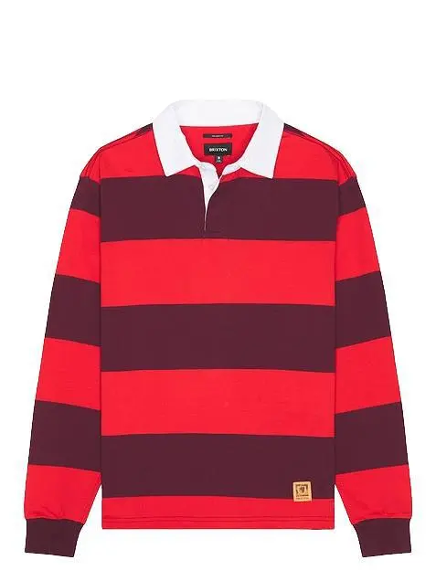 Brixton Union Heavy Weight Rugby Polo In Red - Adrenaline Rush & Port