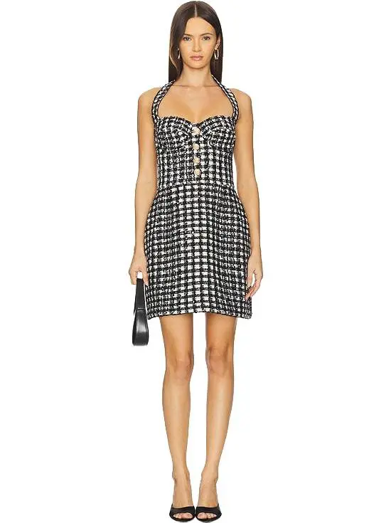 NADINE MERABI Esme Dogtooth Mini Dress - Black & White
