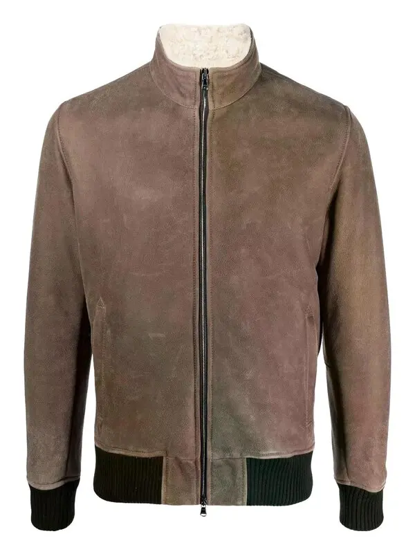 BARBA NAPOLI Suede Bomber Jacket - Brown