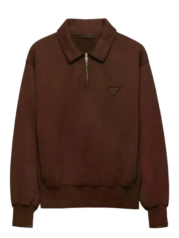 Prada Triangle-logo Half-zip Polo Shirt - Brown