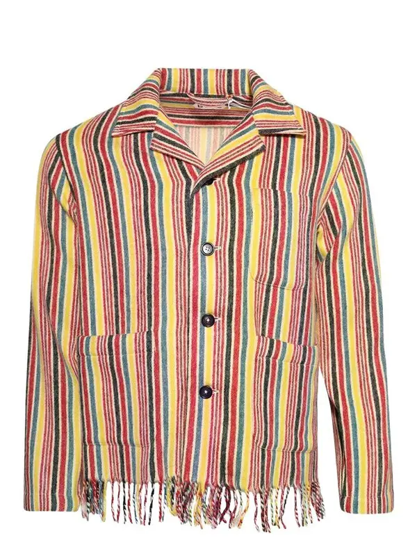 BODE Striped Fringed Overshirt - Yellow