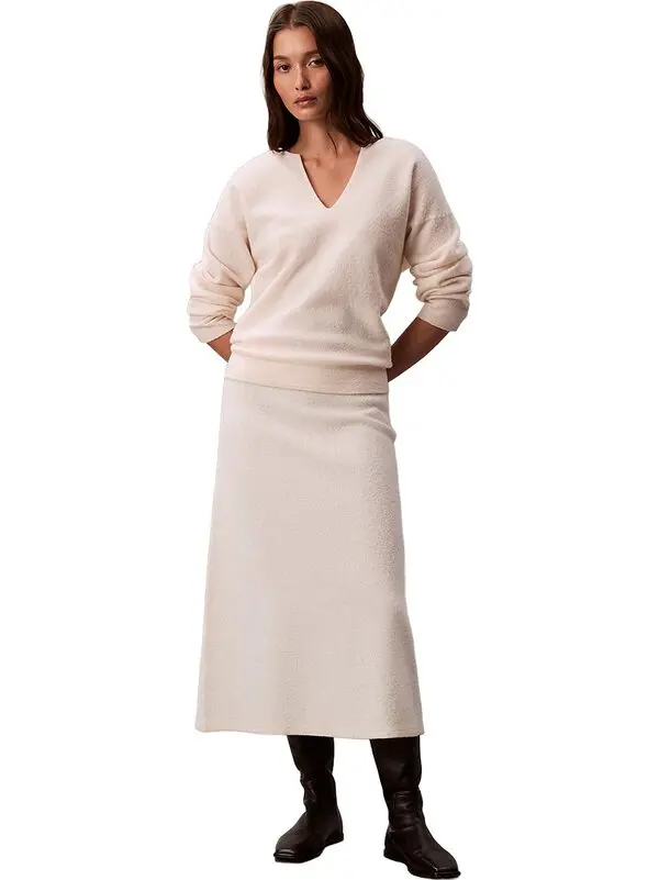 Calvin Klein Merino Wool Knit Midi Skirt - White Greige