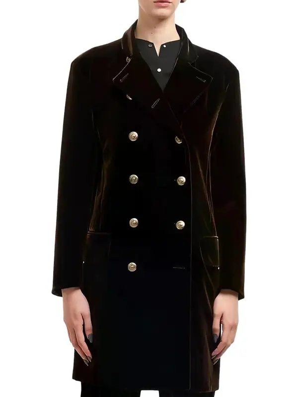 Giorgio Armani Velvet-effect Double-breasted Coat - Brown
