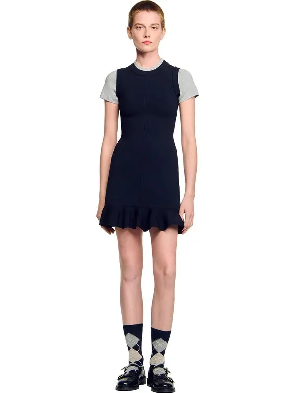 Sandro 2-in-1 Mini Knit Dress - Navy Blue