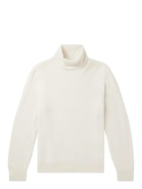 Brunello Cucinelli Ribbed Cashmere Rollneck Sweater - Neutrals