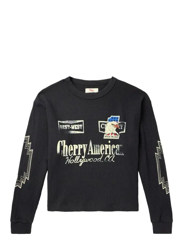 CHERRY LOS ANGELES Best West Thermal Cropped Waffle-knit Cotton-blend T-shirt - Black