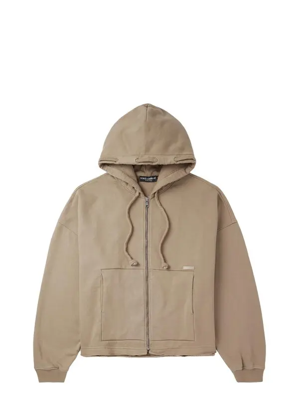Dolce & Gabbana Oversized Logo-appliquéd Cotton-jersey Zip-up Hoodie - Brown