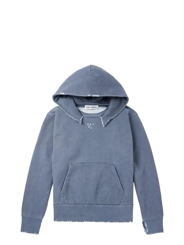 Our Legacy Relic Distressed Cotton-jersey Hoodie - Blue