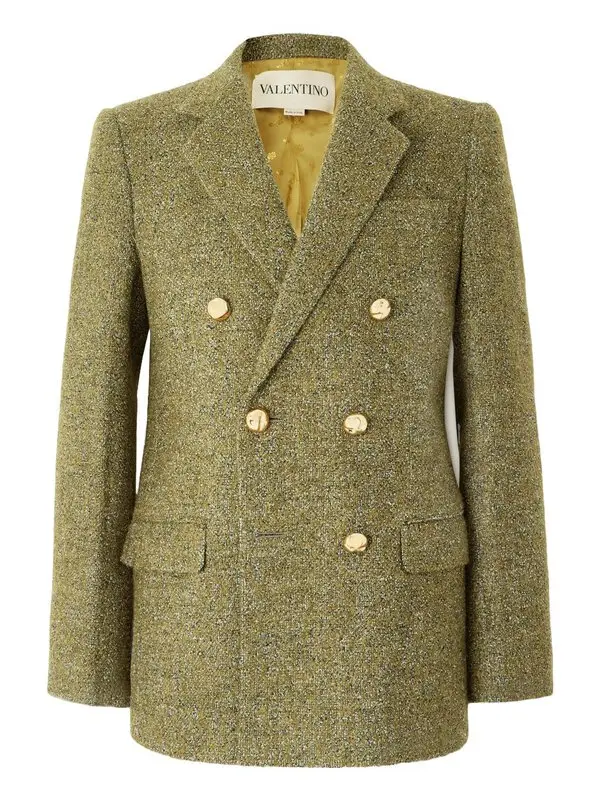 Valentino Garavani Double-breasted Wool-blend Bouclé Blazer - Green